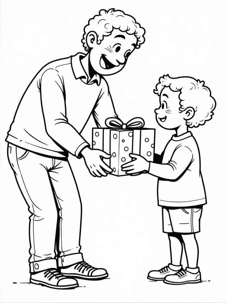 Dibujo de Dándole un paquete del día del padre al padre Para Colorear ...