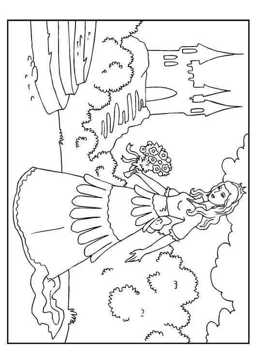 Dibujo de princesa con flores Para Colorear - Img 22653