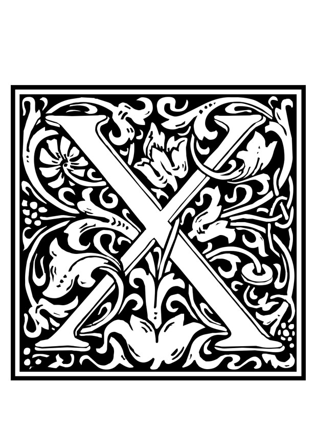 Dibujo de alfabeto decorativo - X Para Colorear - Img 28654