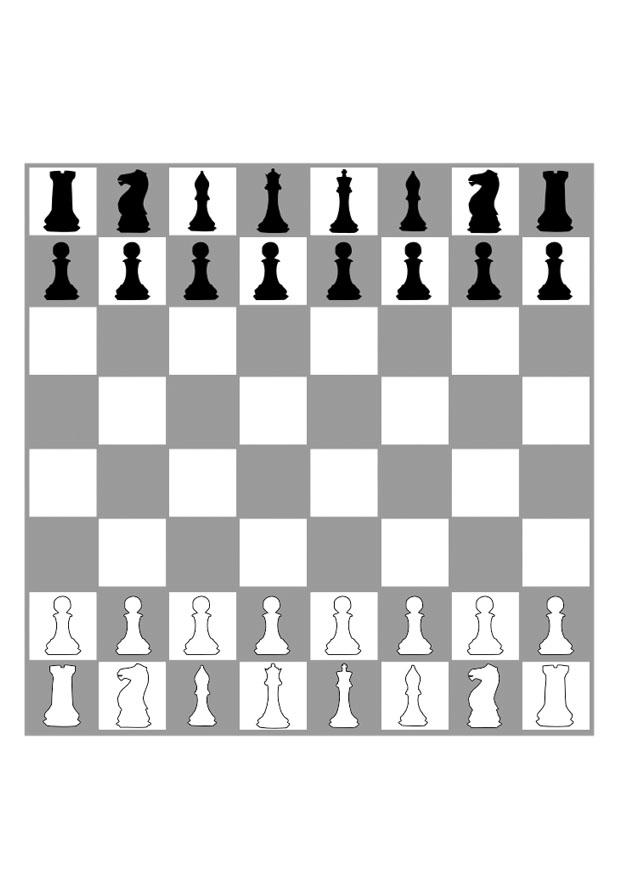 Dibujo para colorear de un tablero de ajedrez con piezas negras y ...